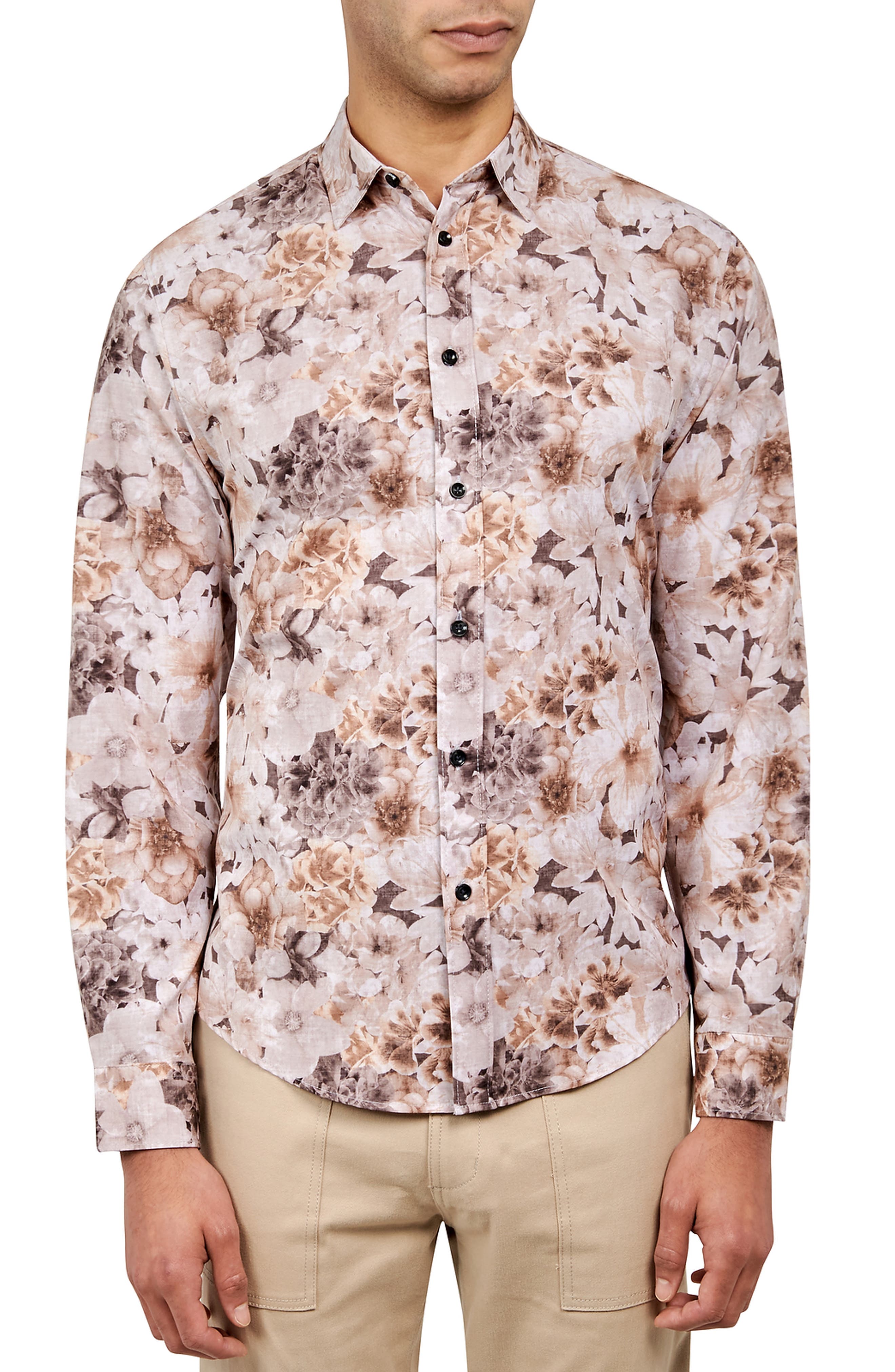 Brooklyn Brigade Slim Fit Floral 4-Way Stretch Performance Long Sleeve ...