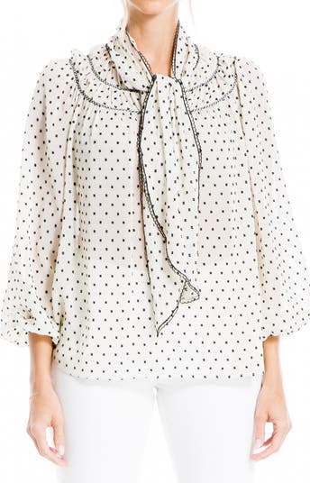 MAX STUDIO Bow Tie Clip Dot Blouse | Nordstromrack