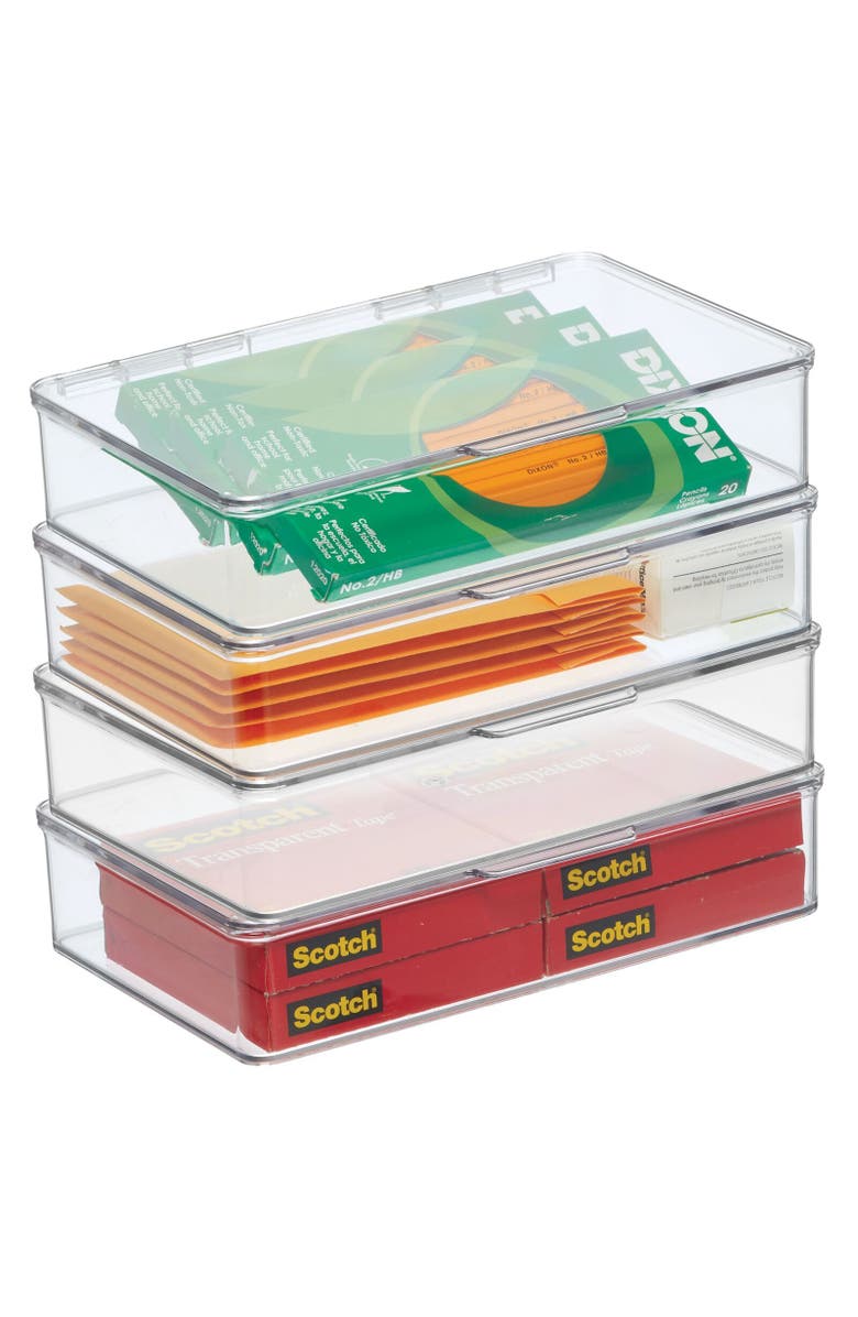 mDesign Plastic Home Office Storage Organizer Box with Hinged Lid,7 x ...