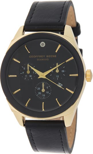 GEOFFREY BEENE Diamond Leather Strap Chronograph Watch, 42mm ...