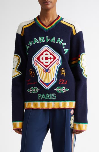 Casablanca Fraternity V-Neck Wool Sweater | Nordstrom