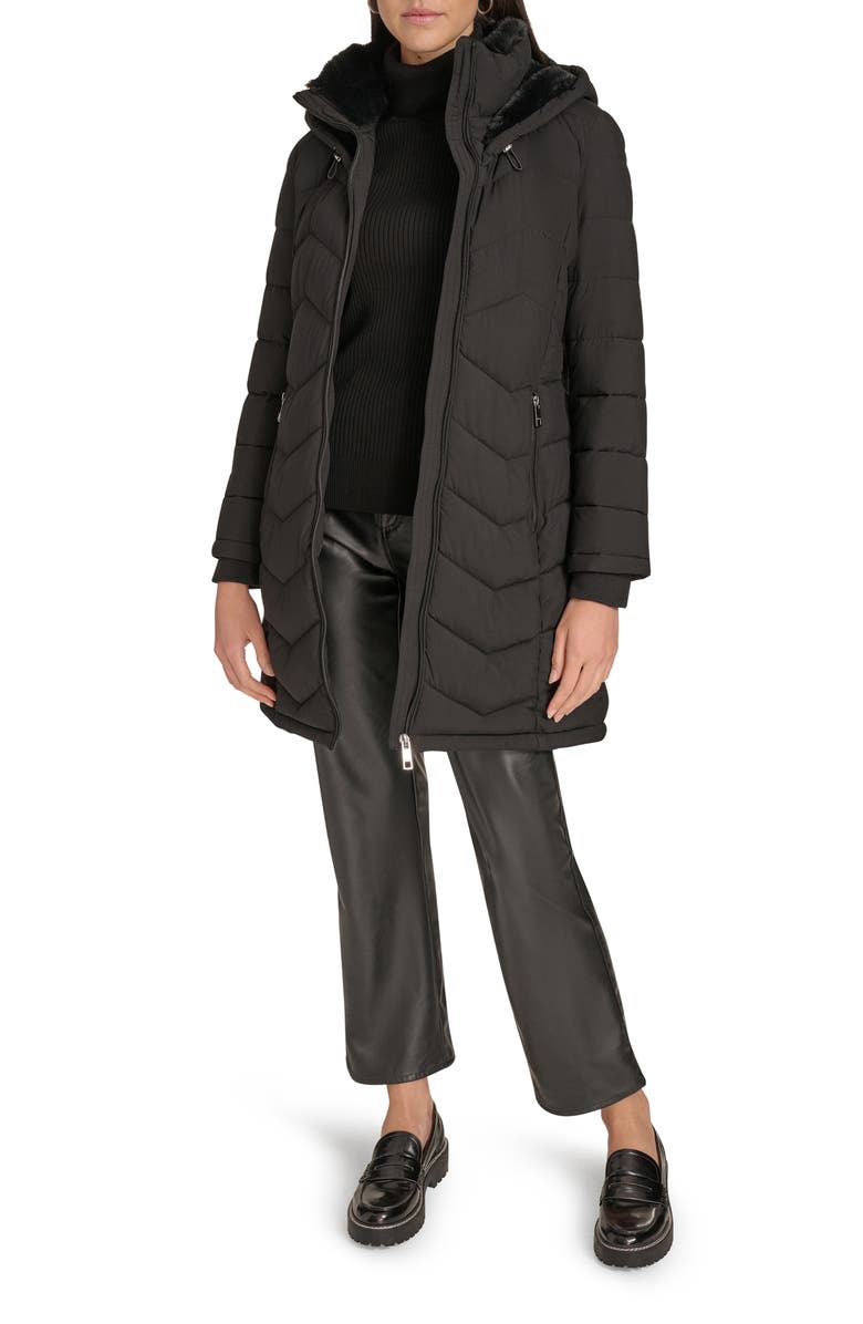 Calvin Klein Matte Stretch Hooded Chevron Quilted Jacket | Nordstromrack