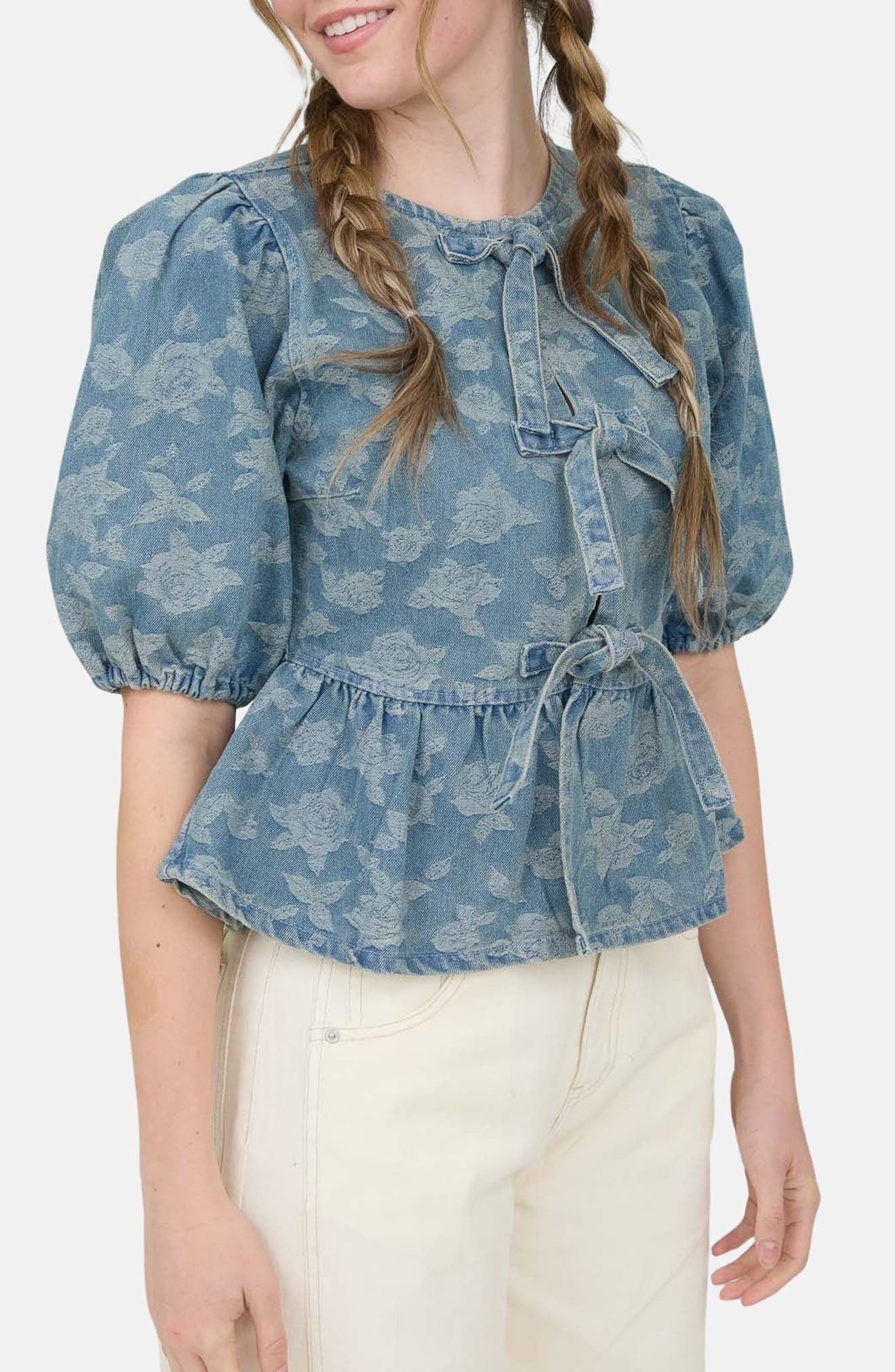 Blu Pepper Puff Sleeve Tie Front Top | Nordstromrack