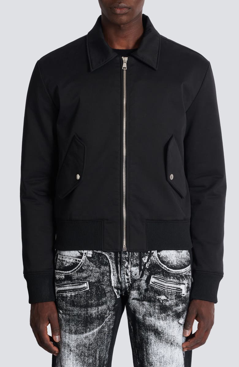 Balmain Vintage Logo Stretch Cotton Bomber Jacket | Nordstromrack