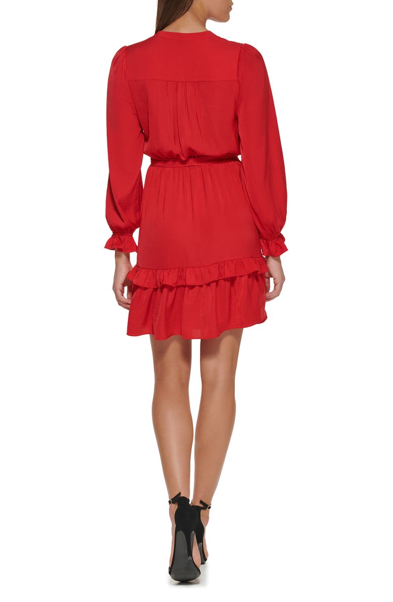 Tommy Hilfiger Ghost Flounce Tie Belt Crepe Mini Shirtdress | Nordstromrack