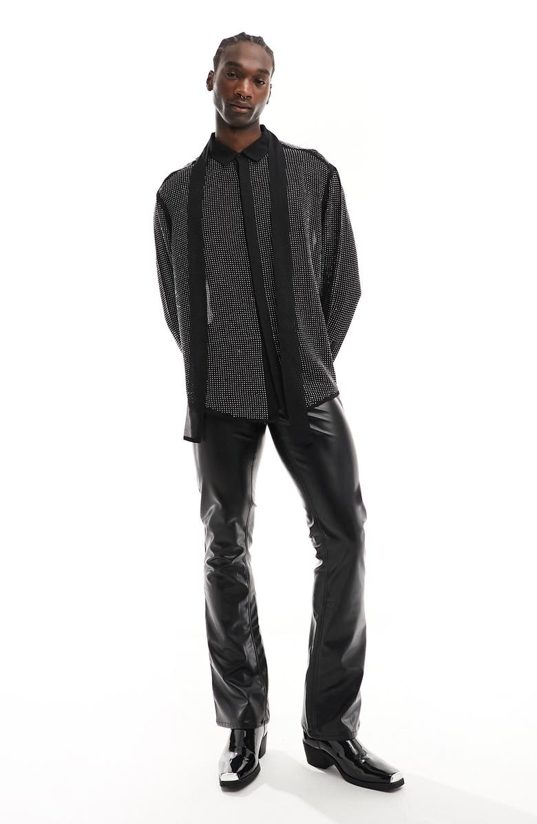 ASOS DESIGN Rhinestone Tie Neck Hidden Placket Shirt | Nordstromrack