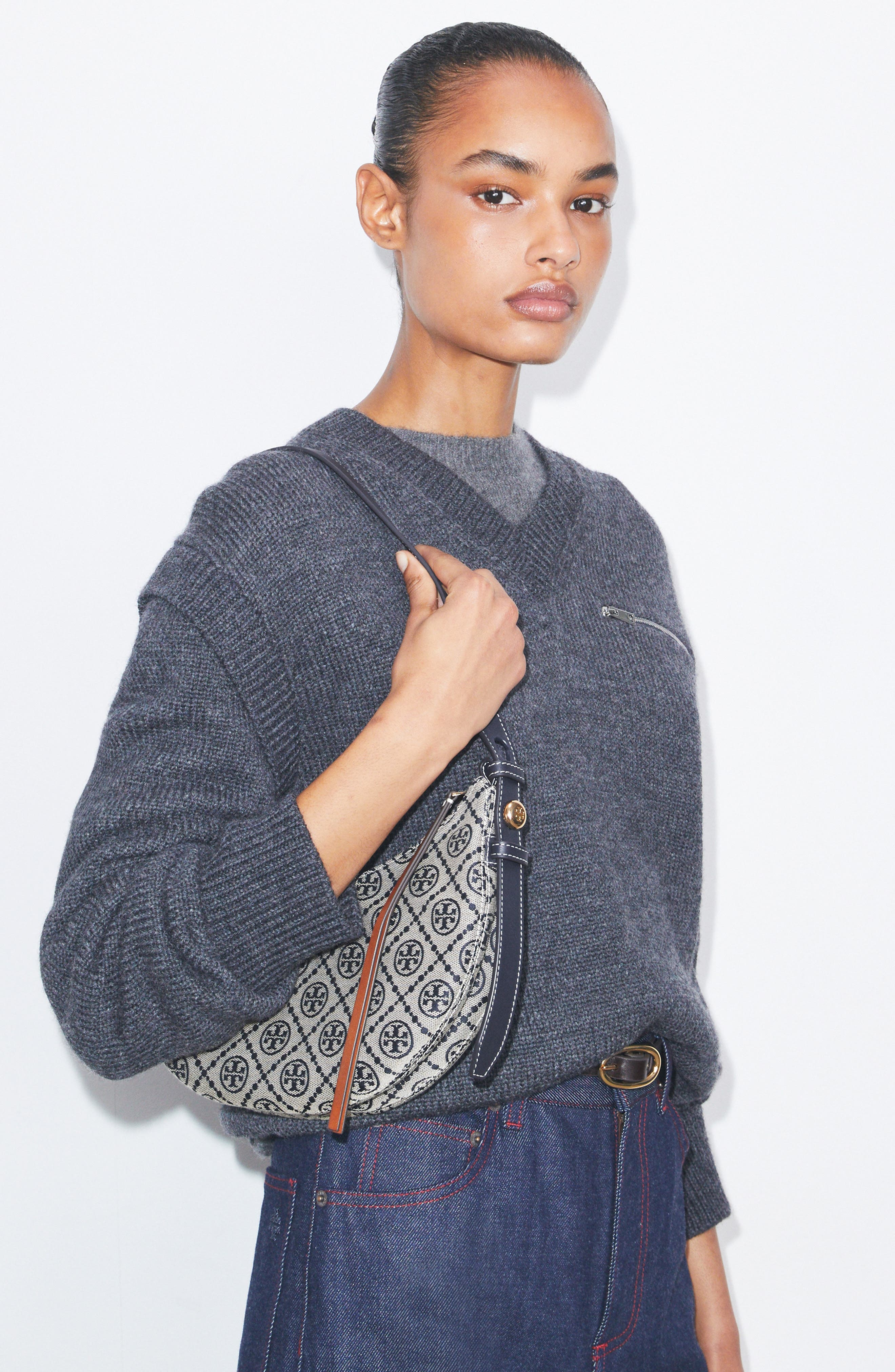 Tory Burch Romy T Monogram Half Moon Shoulder Bag | Nordstrom