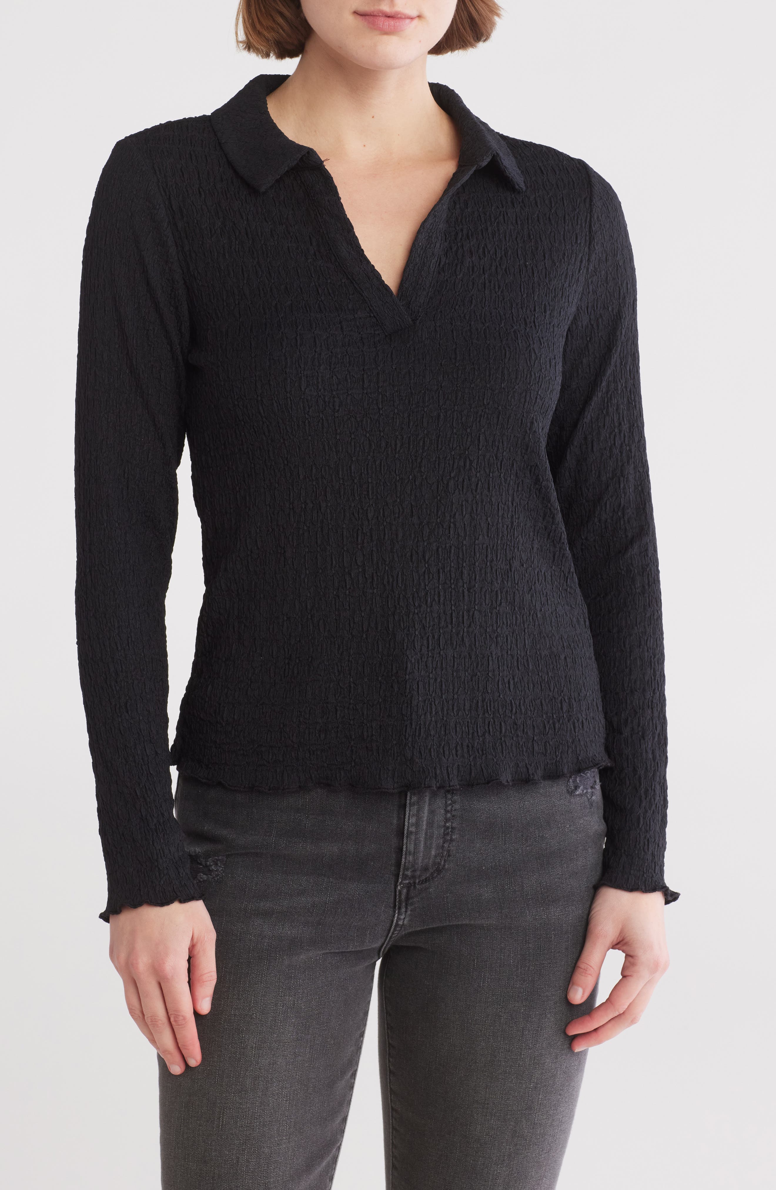Sanctuary Textured Long Sleeve Polo | Nordstromrack