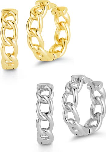 GLAZE JEWELRY Two Tone Chain Huggie Hoop Earrings | Nordstromrack