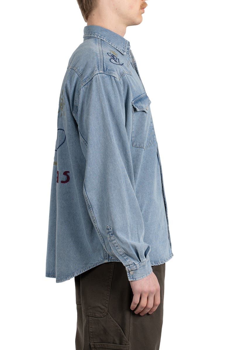 STAN RAY Oversize Embroidered Denim Snap-Up Shirt | Nordstromrack