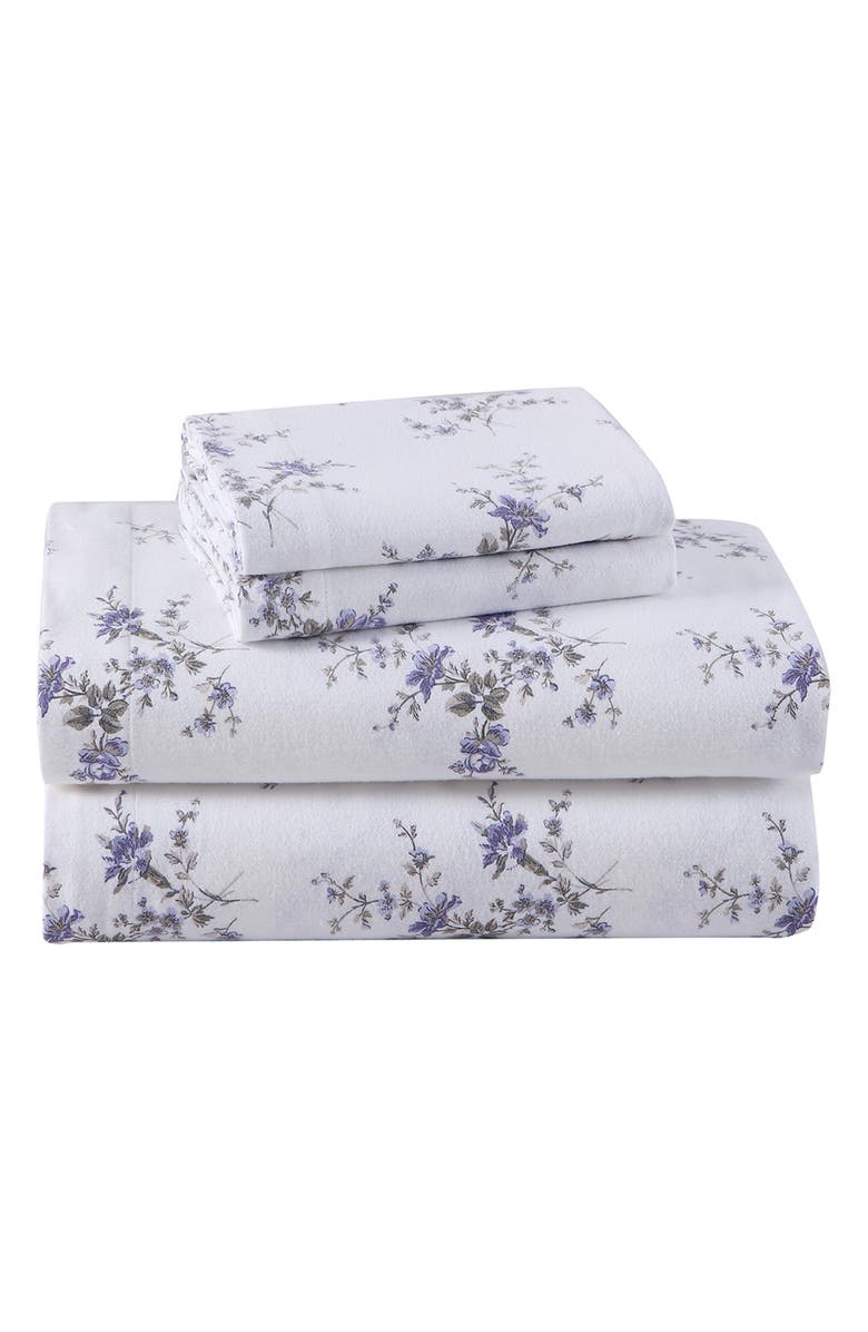 Laura Ashley Jessika Flannel 4-Piece Purple Floral Cotton King Sheet ...