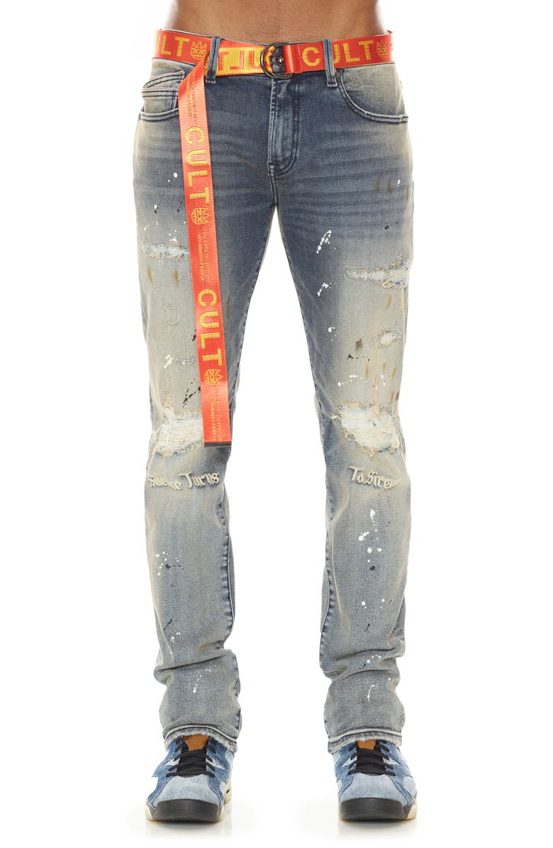 Cult of Individuality Rocker Belted Distressed Stretch Slim Straight ...