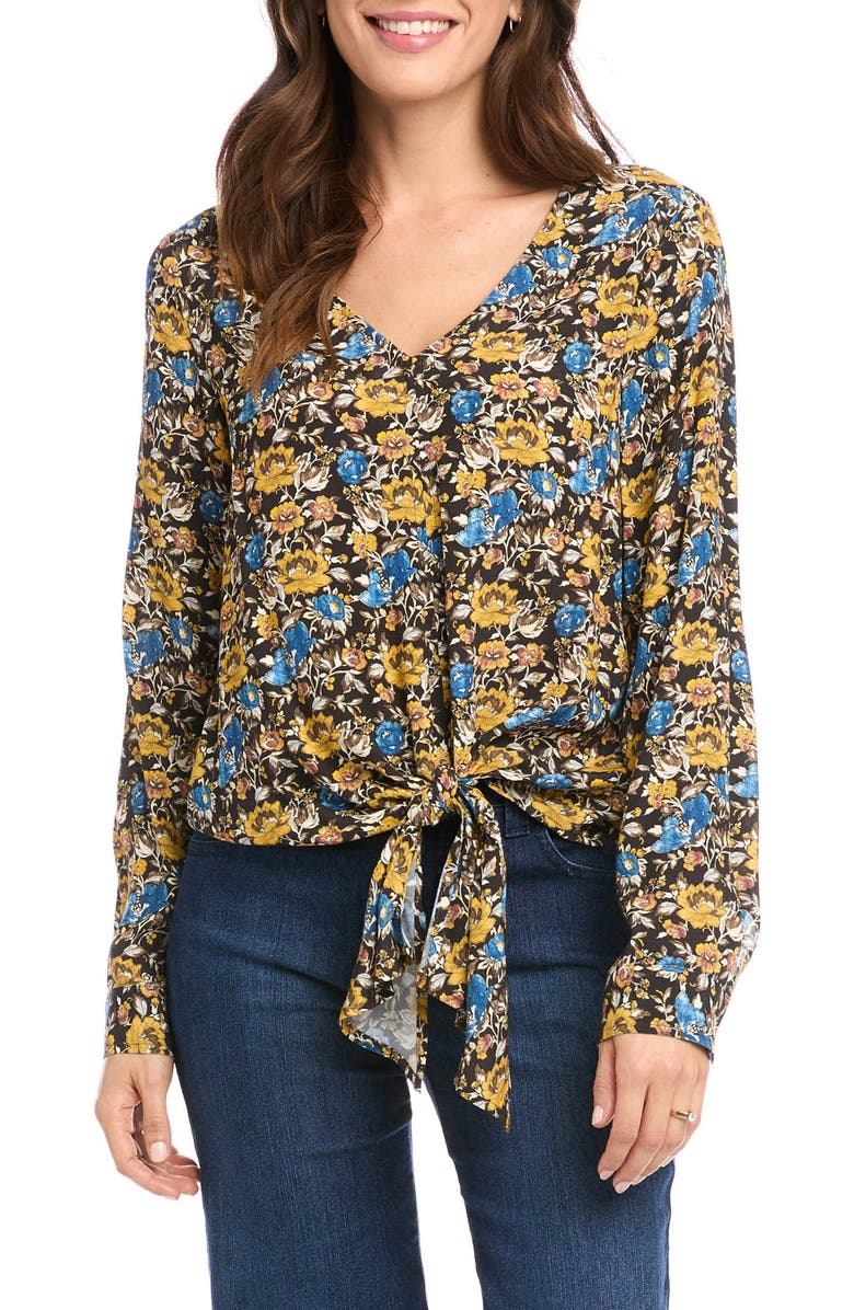 Karen Kane Floral Tie Front Top | Nordstrom