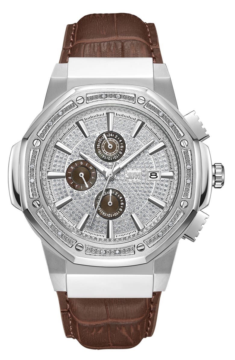 JBW Saxon Diamond Croc Embossed Leather Strap Watch, 44mm - 0.08 ctw ...