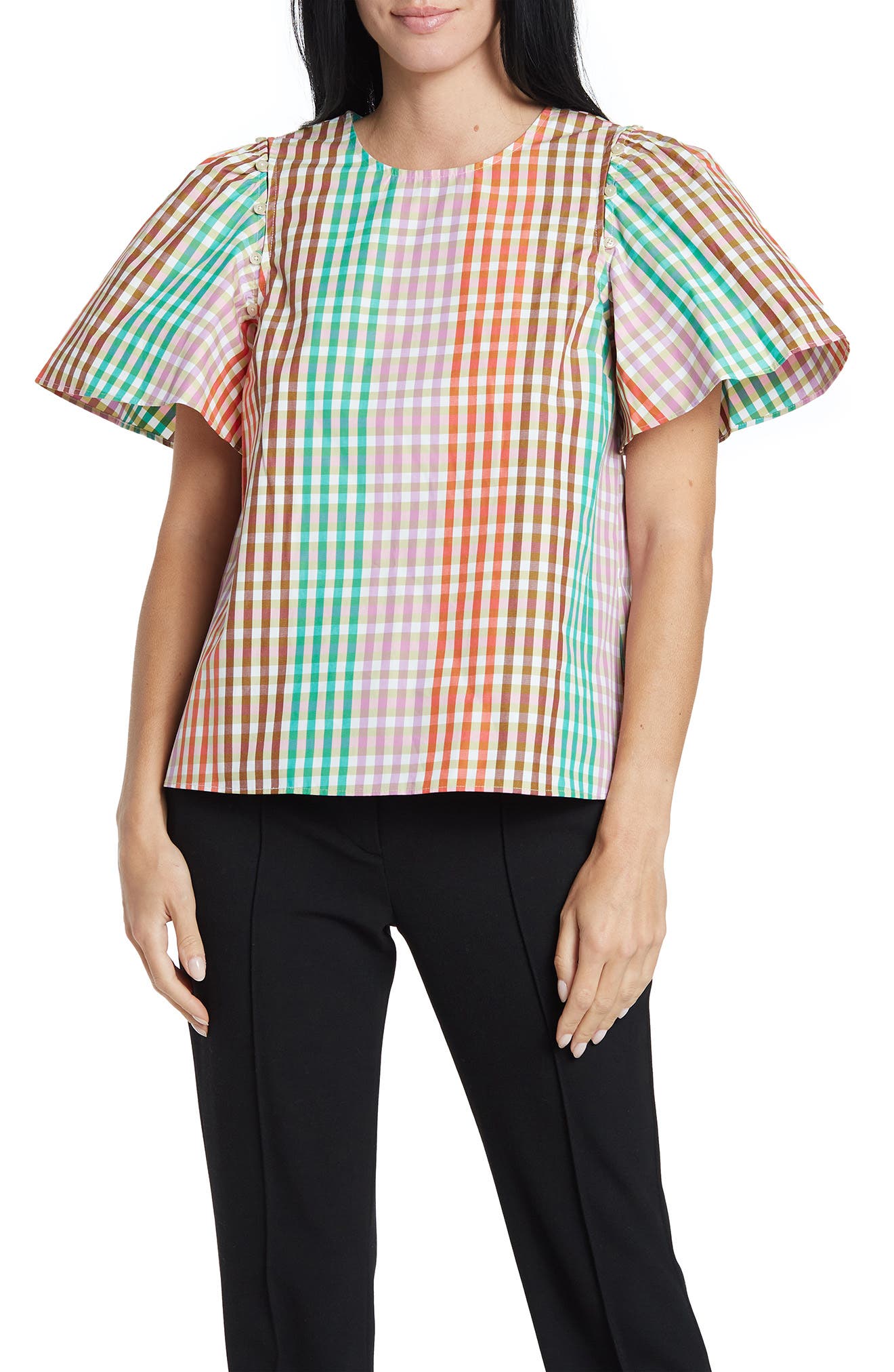 Kate Spade New York rainbow gingham removable sleeve top | Nordstromrack