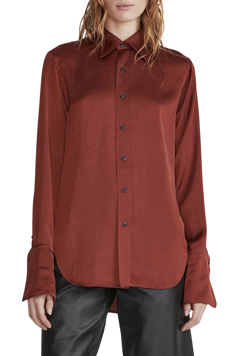 rag & bone Delphine Silk Blend Satin Button-Up Shirt | Nordstromrack
