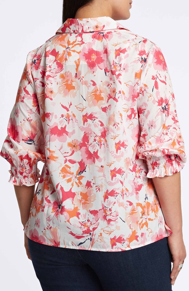 Foxcroft Alexis Floral Smocked Sleeve Cotton Popover Top | Nordstrom