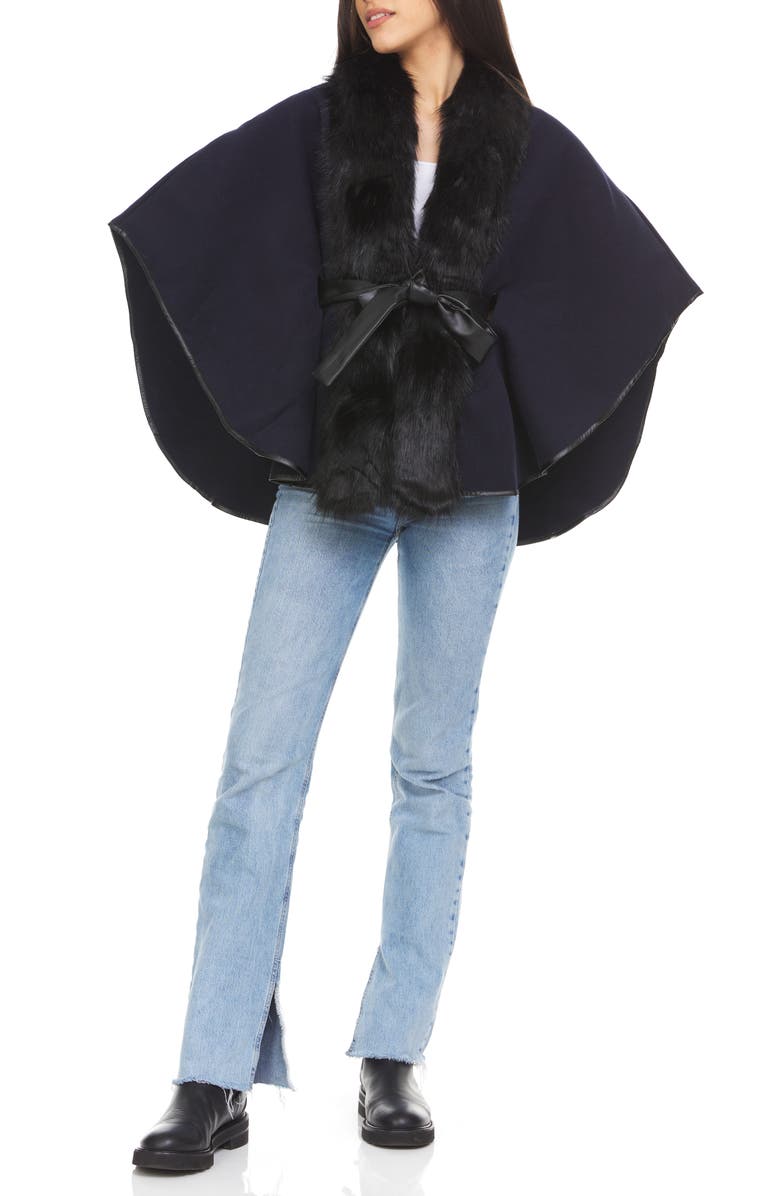 Laundry by Shelli Segal Faux Fur Trim Woven Cape | Nordstromrack