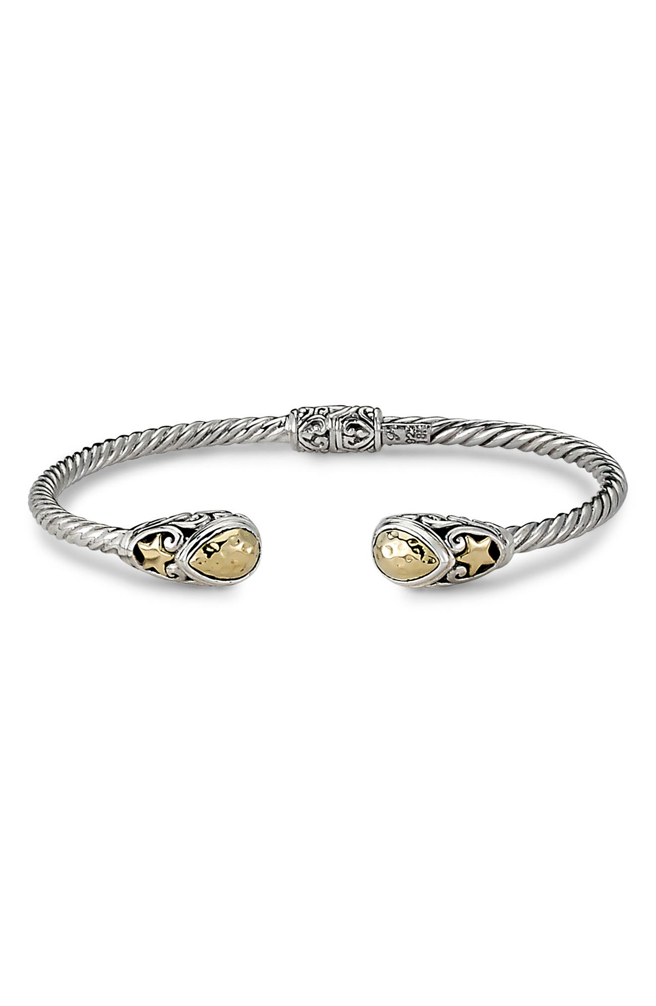 SAMUEL B. 18K Yellow Gold & Sterling Silver Hammered Twist Bangle ...