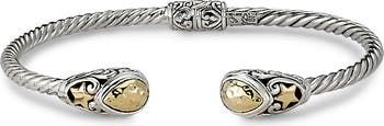 SAMUEL B. 18K Yellow Gold & Sterling Silver Hammered Twist Bangle ...