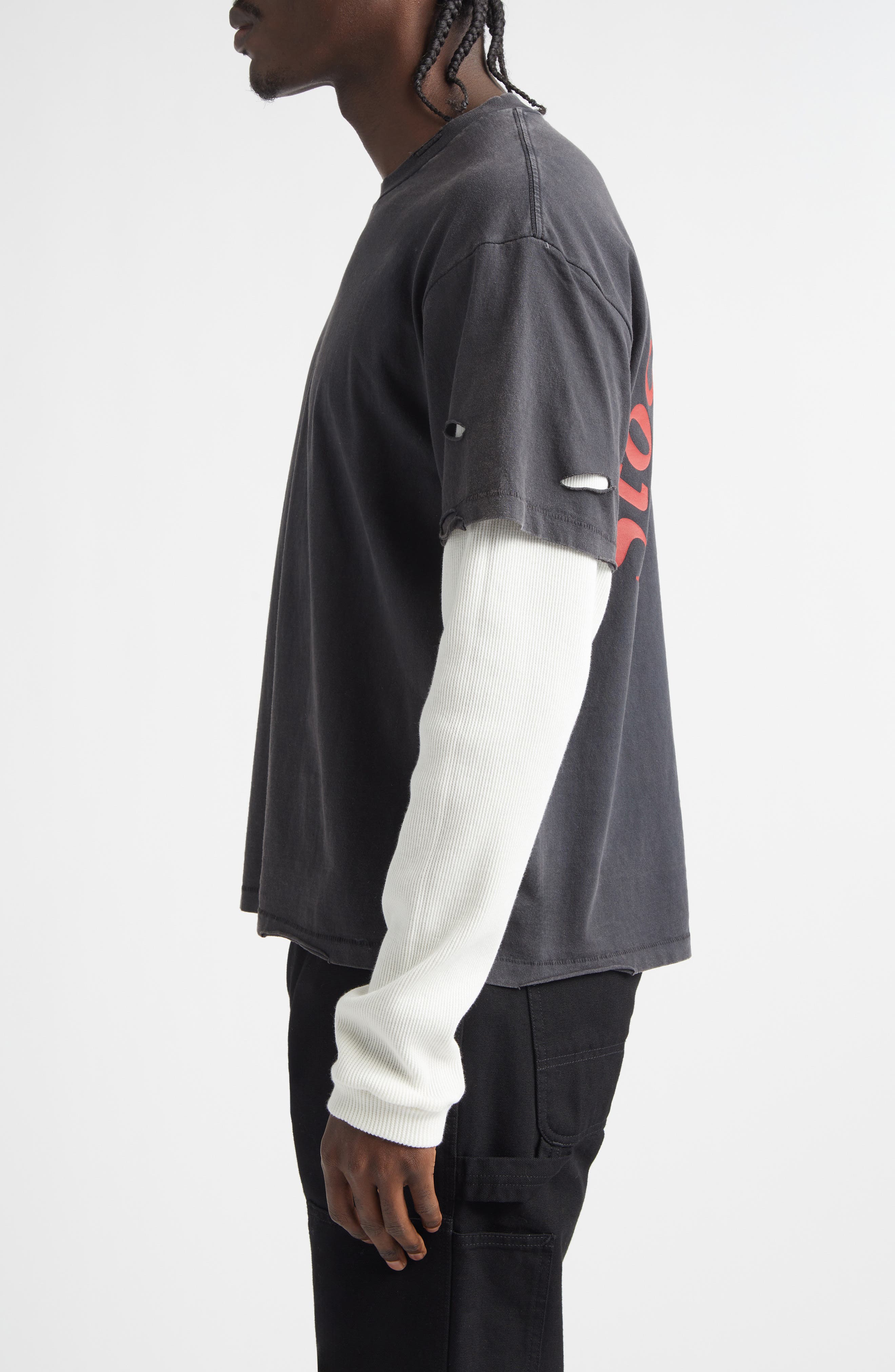 STOCKHOLM SURFBOARD CLUB Box Fit Distressed Layered Recycled Cotton T ...