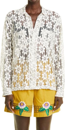Bode Daisy Lace Long Sleeve Button-Up Shirt | Nordstrom