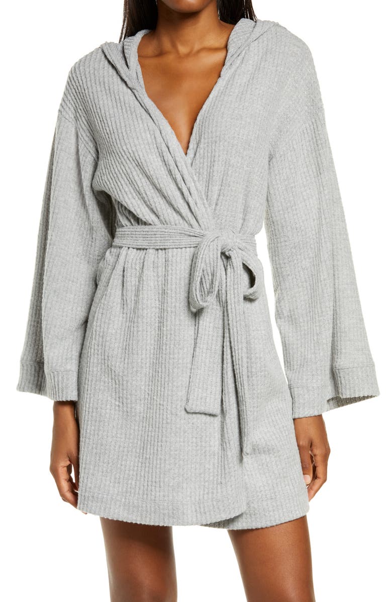 Socialite Waffle Knit Hooded Short Robe | Nordstromrack