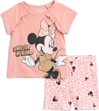 Happy Threads Kids' Minnie Mouse Ruffle Trim T-Shirt & Bike Shorts Set ...