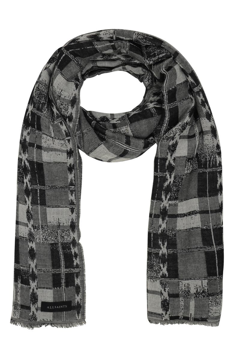 AllSaints Blurred Check Oblong Wool Blend Scarf | Nordstromrack