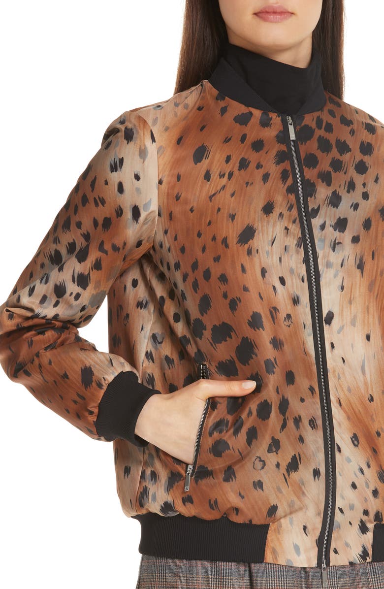 Lafayette 148 New York Melrose Agave Leopard Tech Cloth Bomber Jacket ...