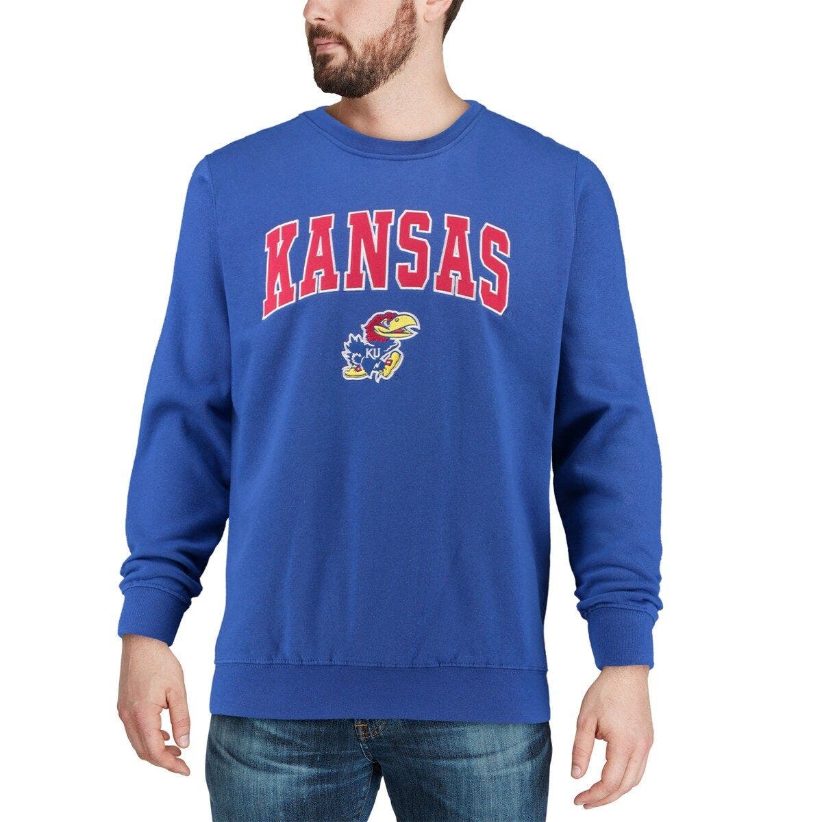 COLOSSEUM Men's Colosseum Royal Kansas Jayhawks Arch & Logo Crew Neck ...