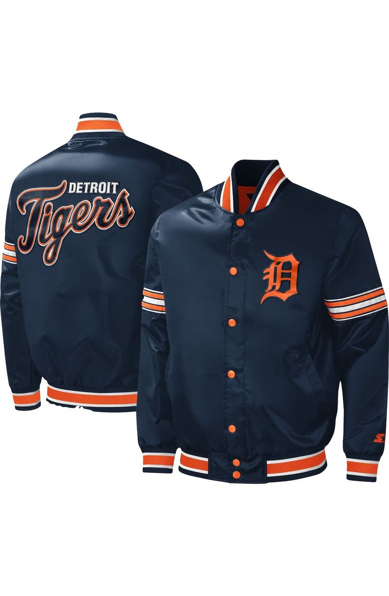 STARTER Men's Starter Navy Detroit Tigers Midfield Satin Full-Snap ...