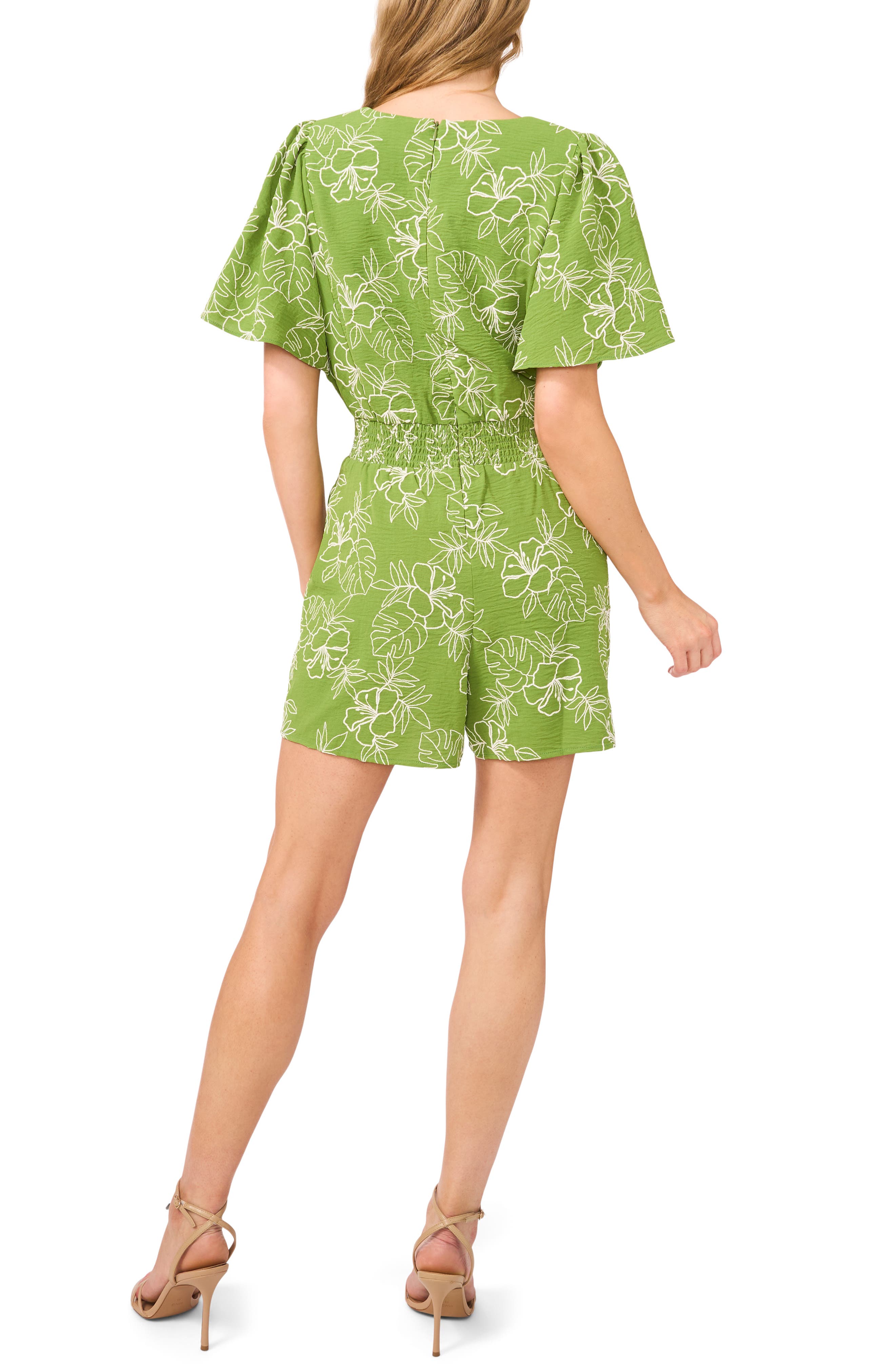 CeCe Floral Embroidered Smocked Waist Romper | Nordstrom