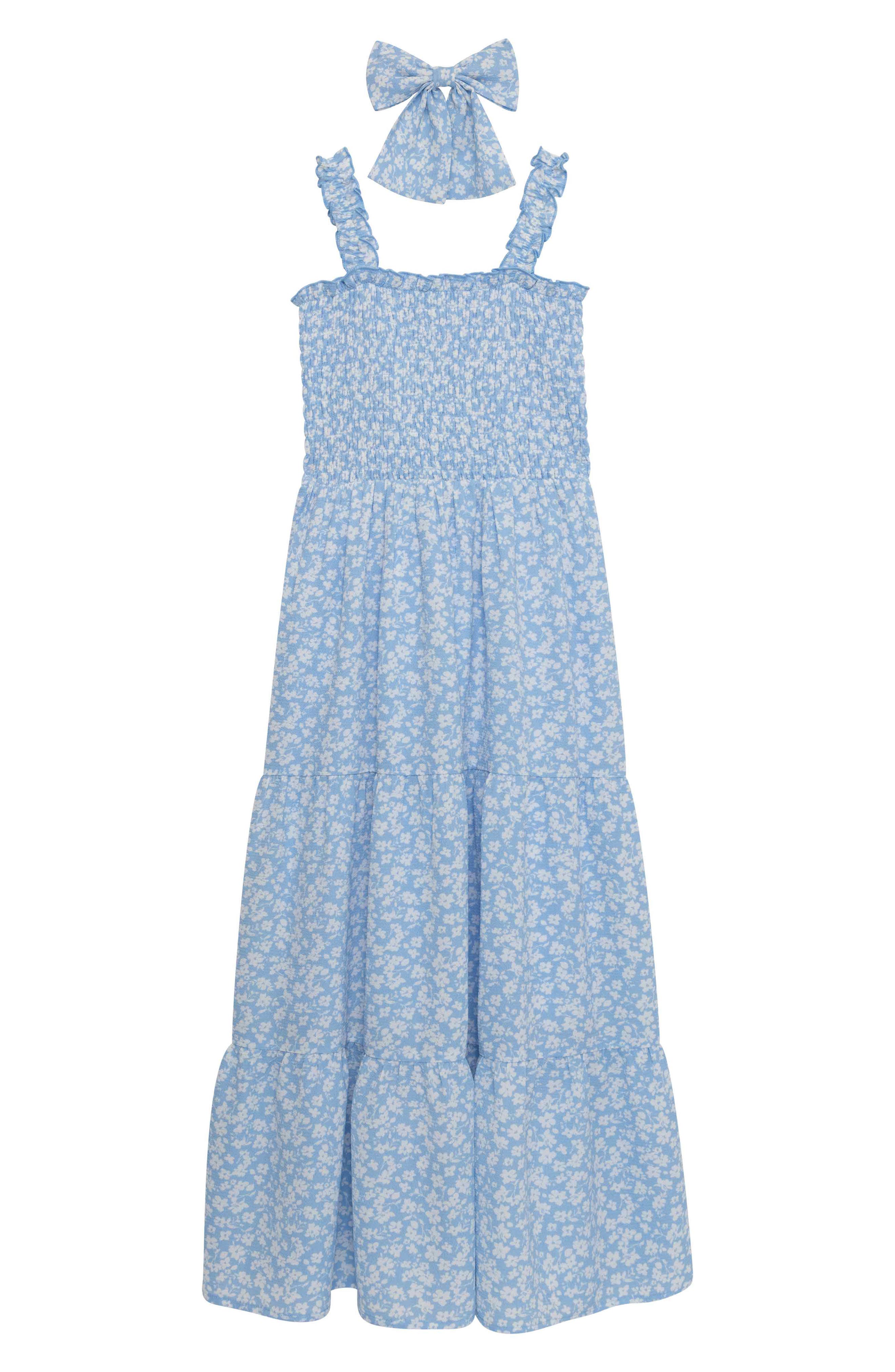 Speechless Kids' Tiered Floral Maxi Dress & Bow Barrette | Nordstromrack