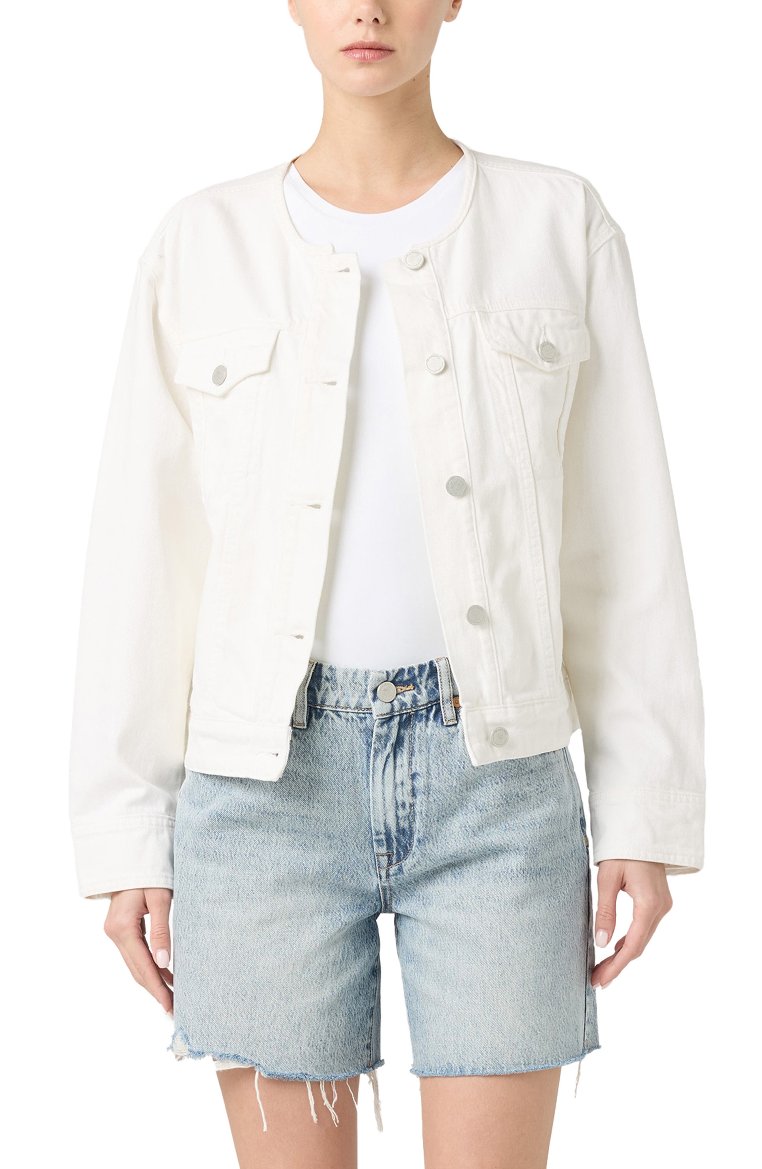 BLANKNYC Collarless White Denim Trucker Jacket | Nordstrom