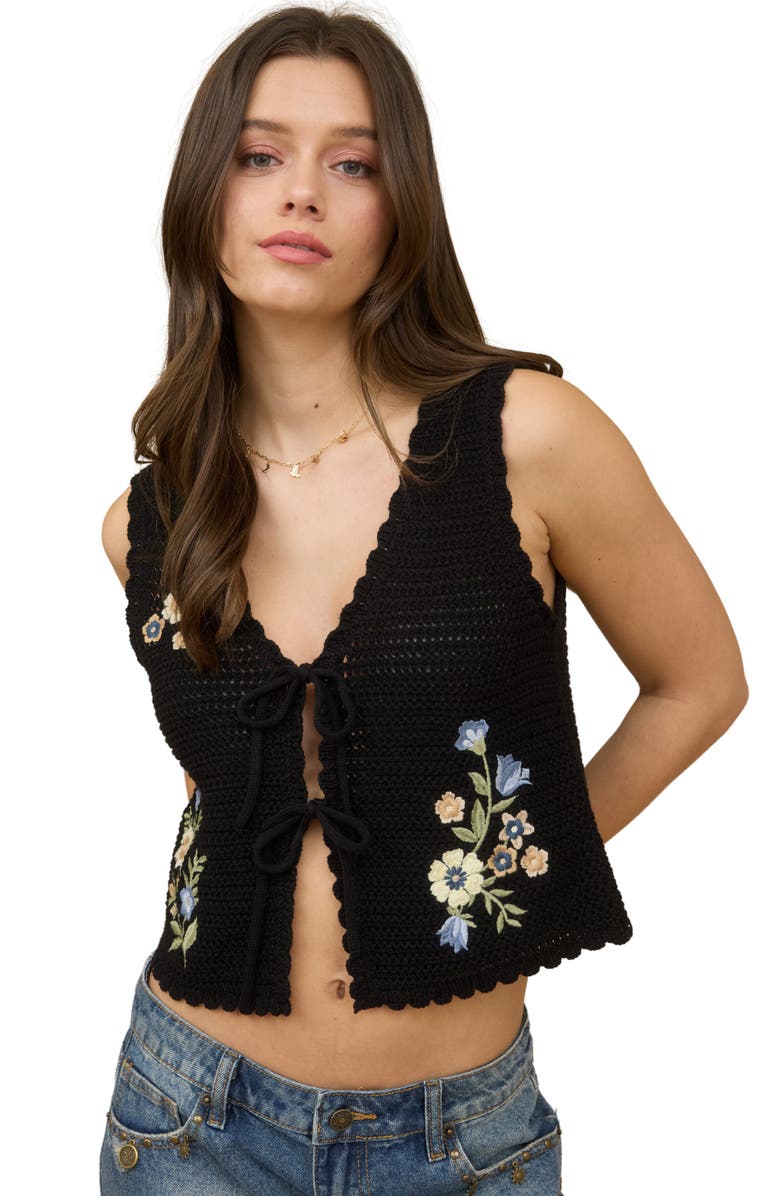 Blu Pepper Floral Embroidered Tie Front Sweater Vest | Nordstromrack