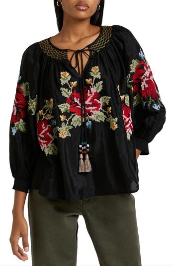 River Island Embroidered Peasant Blouse | Nordstrom