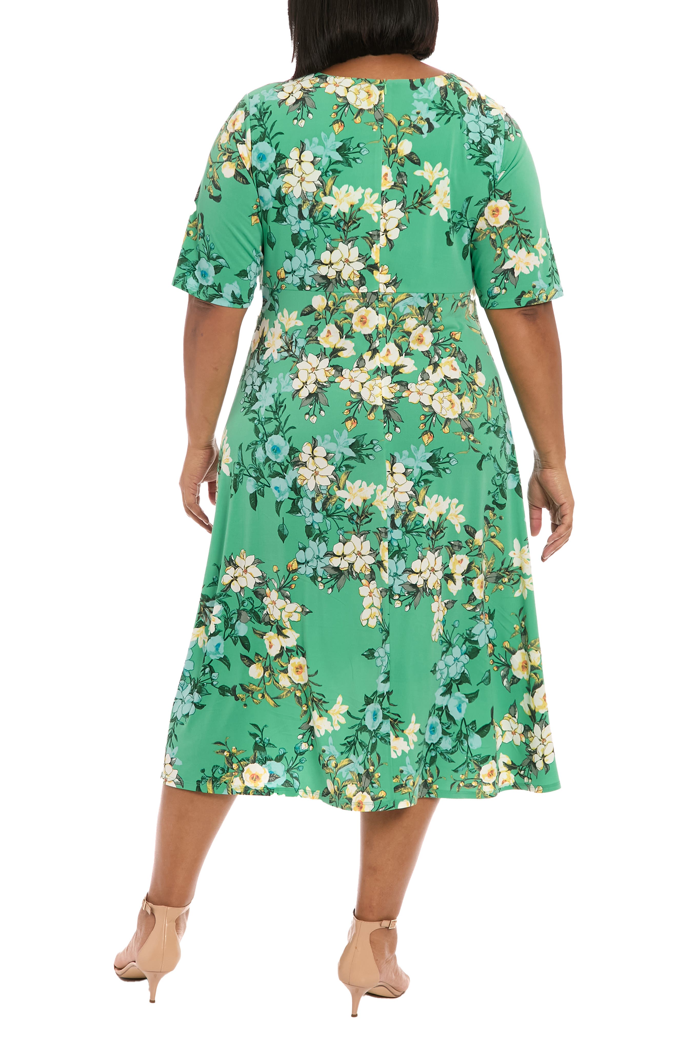 London Times Floral Keyhole Short Sleeve Midi Dress | Nordstromrack