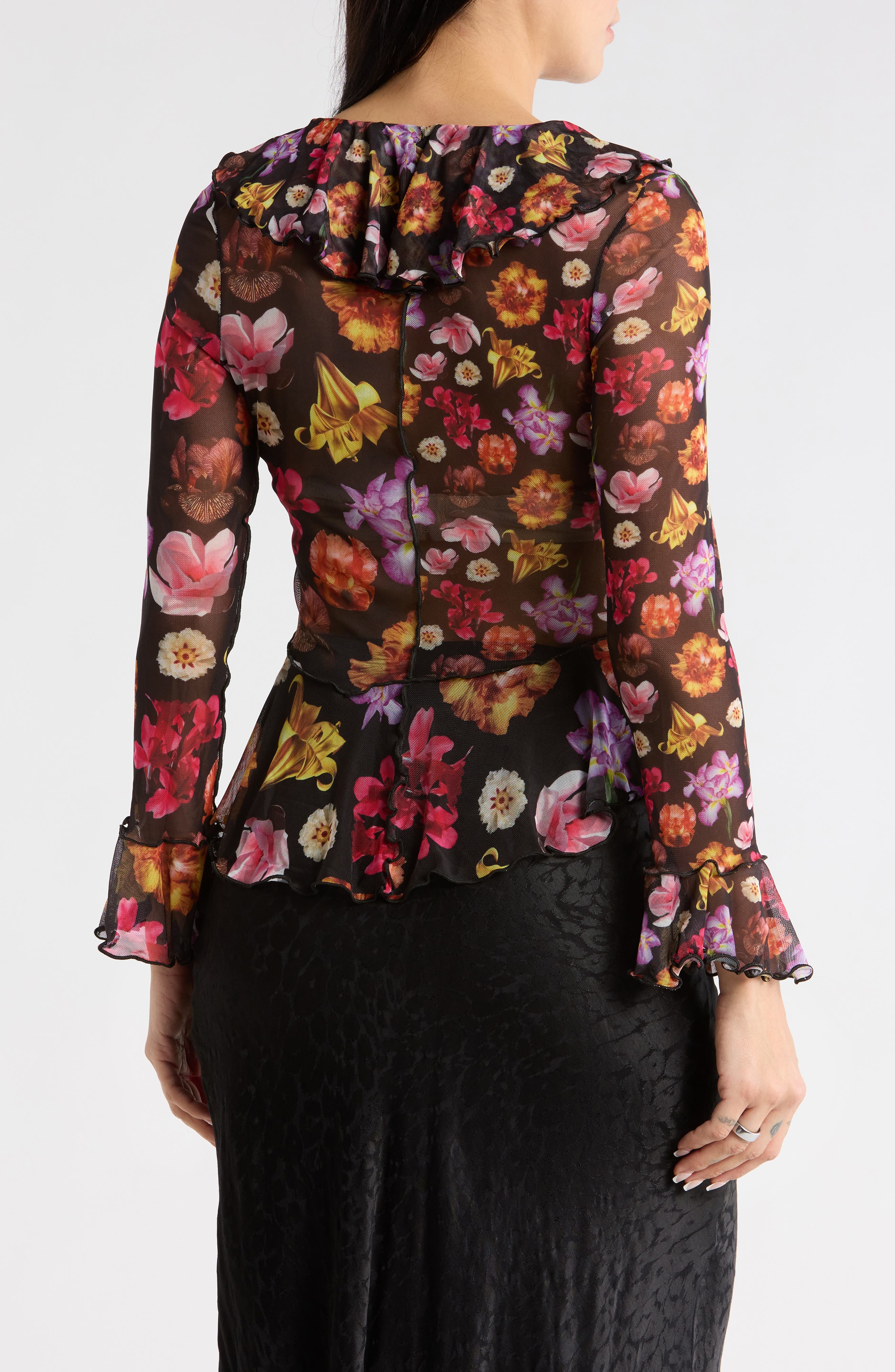 Desigual Floral Ruffle Mesh Crop Top | Nordstromrack