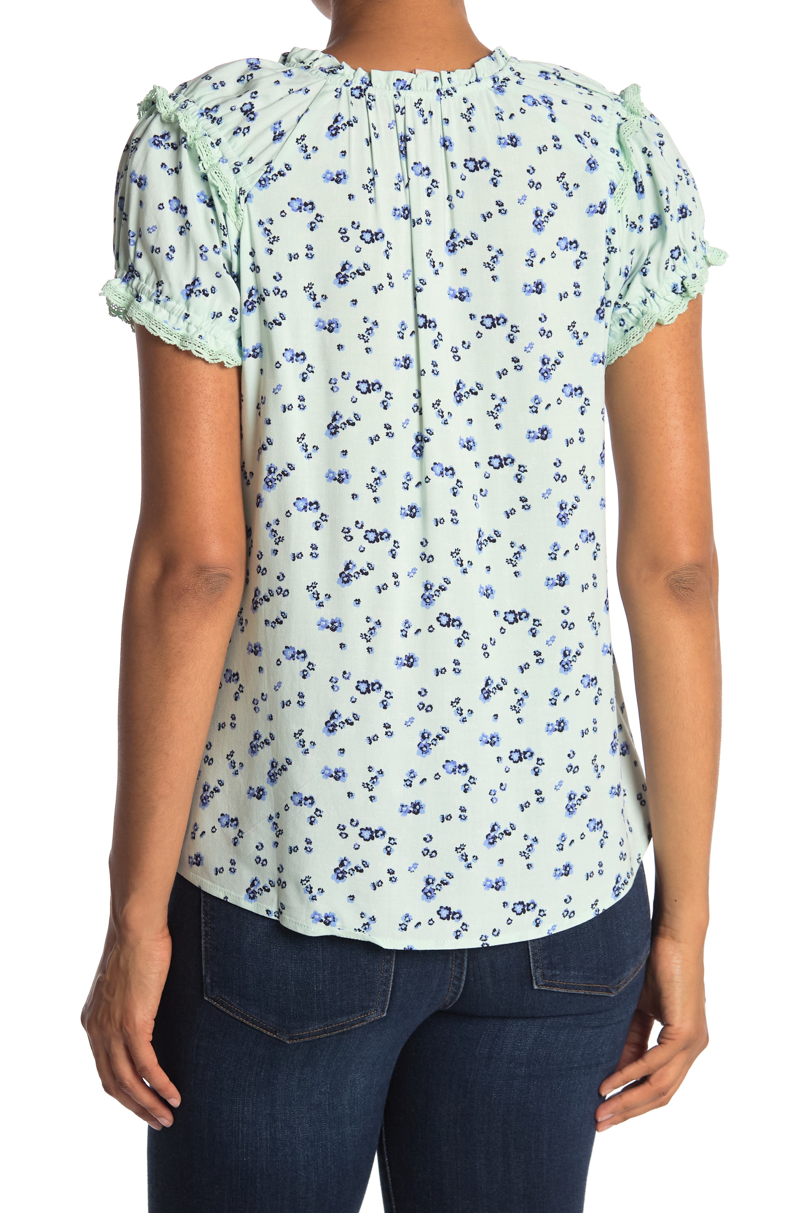 COMO VINTAGE Split Neck Short Ruffle Sleeve Blouse | Nordstromrack