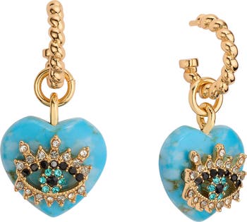Kurt Geiger London Evil Eye & Heart Drop Hoop Earrings | Nordstromrack