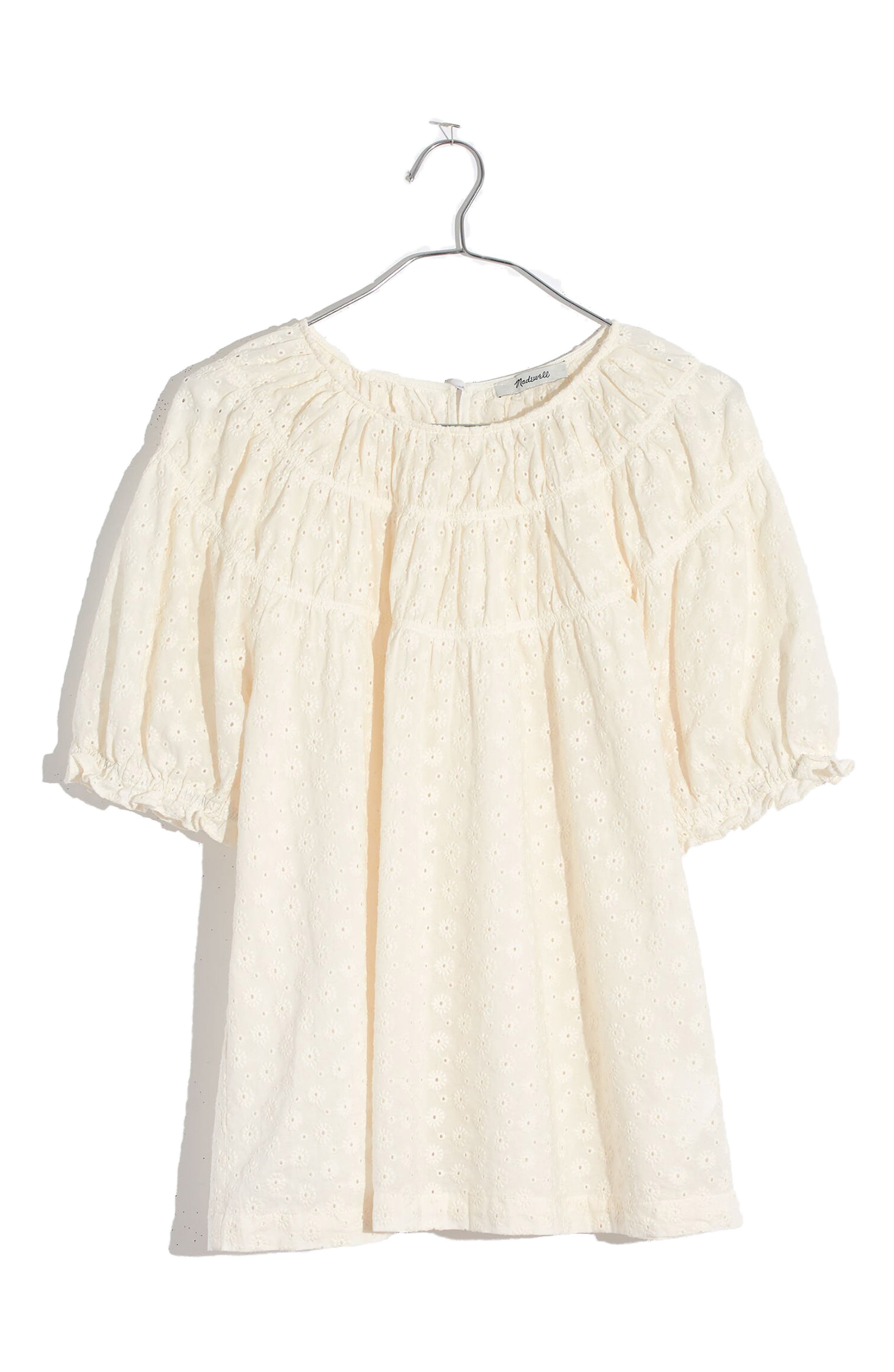 Madewell Daisy Embroidered Shirred Puff Sleeve Top | Nordstromrack