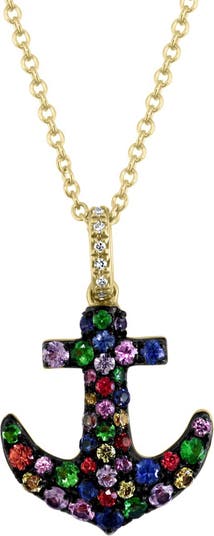 EFFY 14K Yellow Gold Diamond & Sapphire Anchor Pendant Necklace - 0.02 ...