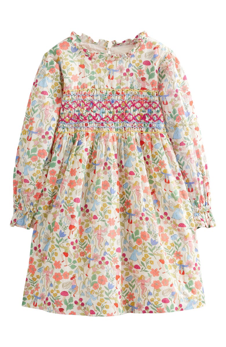 Mini Boden Kids' Floral Smocked Bodice Long Sleeve Cotton Dress ...