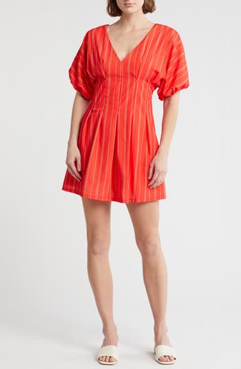 LUMIERE Stripe Puff Sleeve Minidress | Nordstromrack