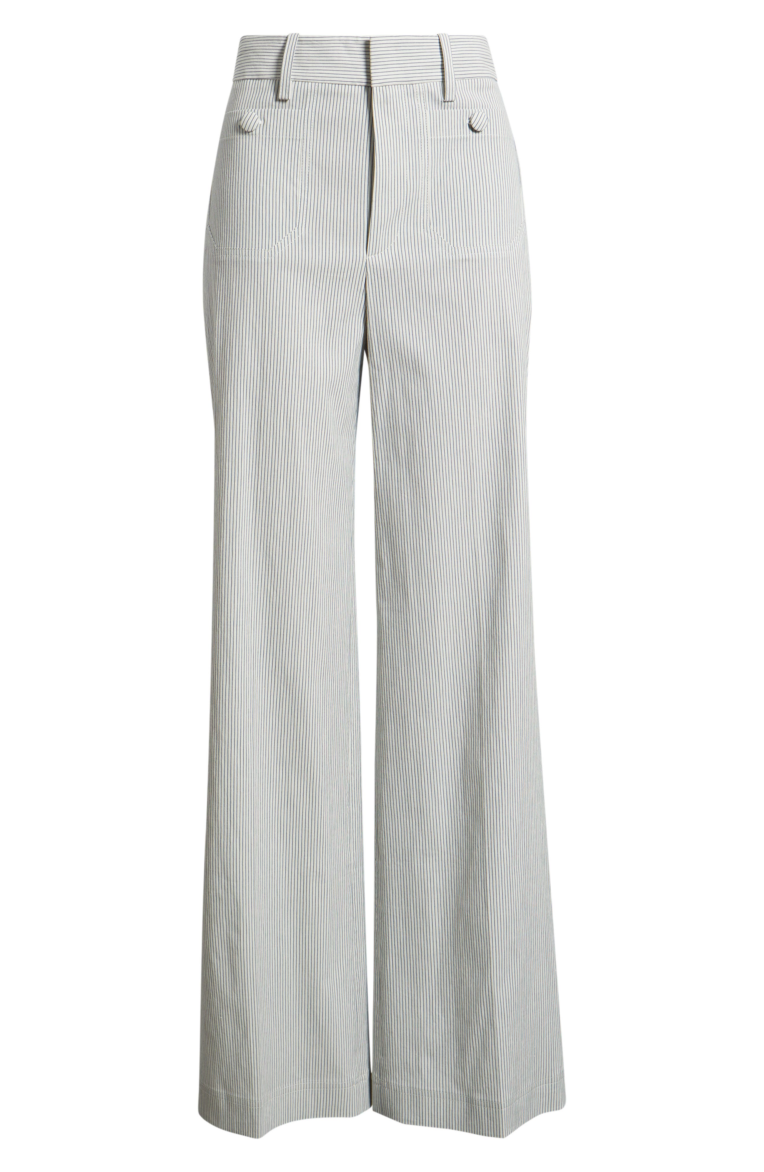 FRAME The Modernist Stripe Button Pocket High Waist Wide Leg Pants ...
