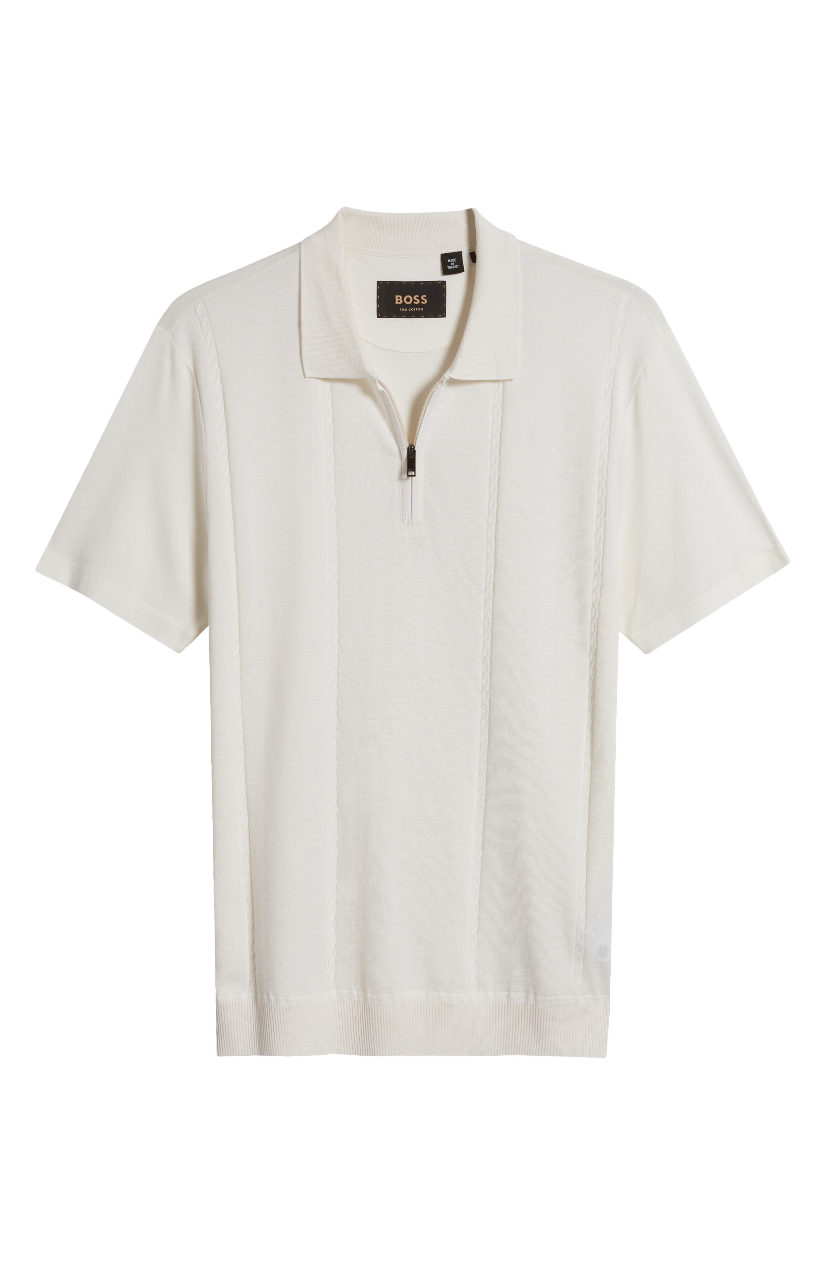 BOSS Parkau Cable Stitch Cotton & Silk Zip Polo Sweater | Nordstromrack