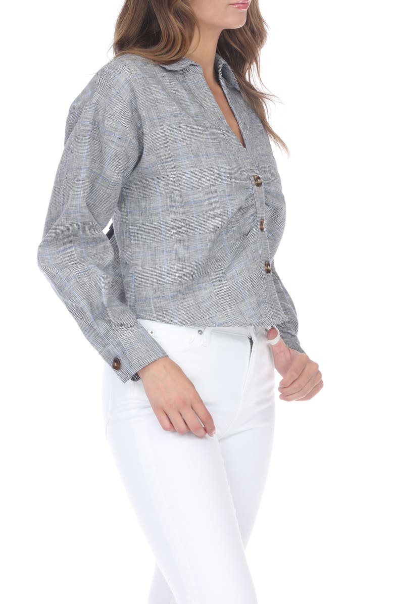 RAIN AND ROSE Button Front Crop Linen Top | Nordstromrack