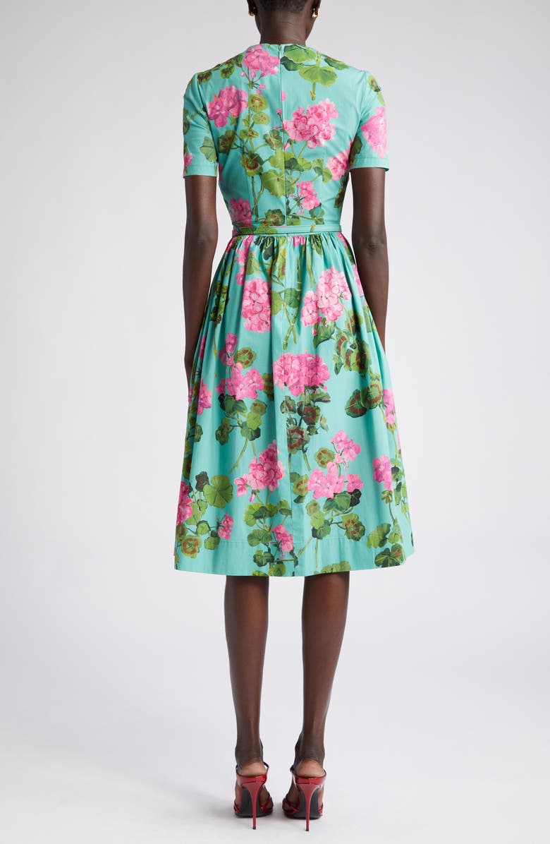 Oscar de la Renta Geranium Print Belted Twist Detail Stretch Cotton Fit ...