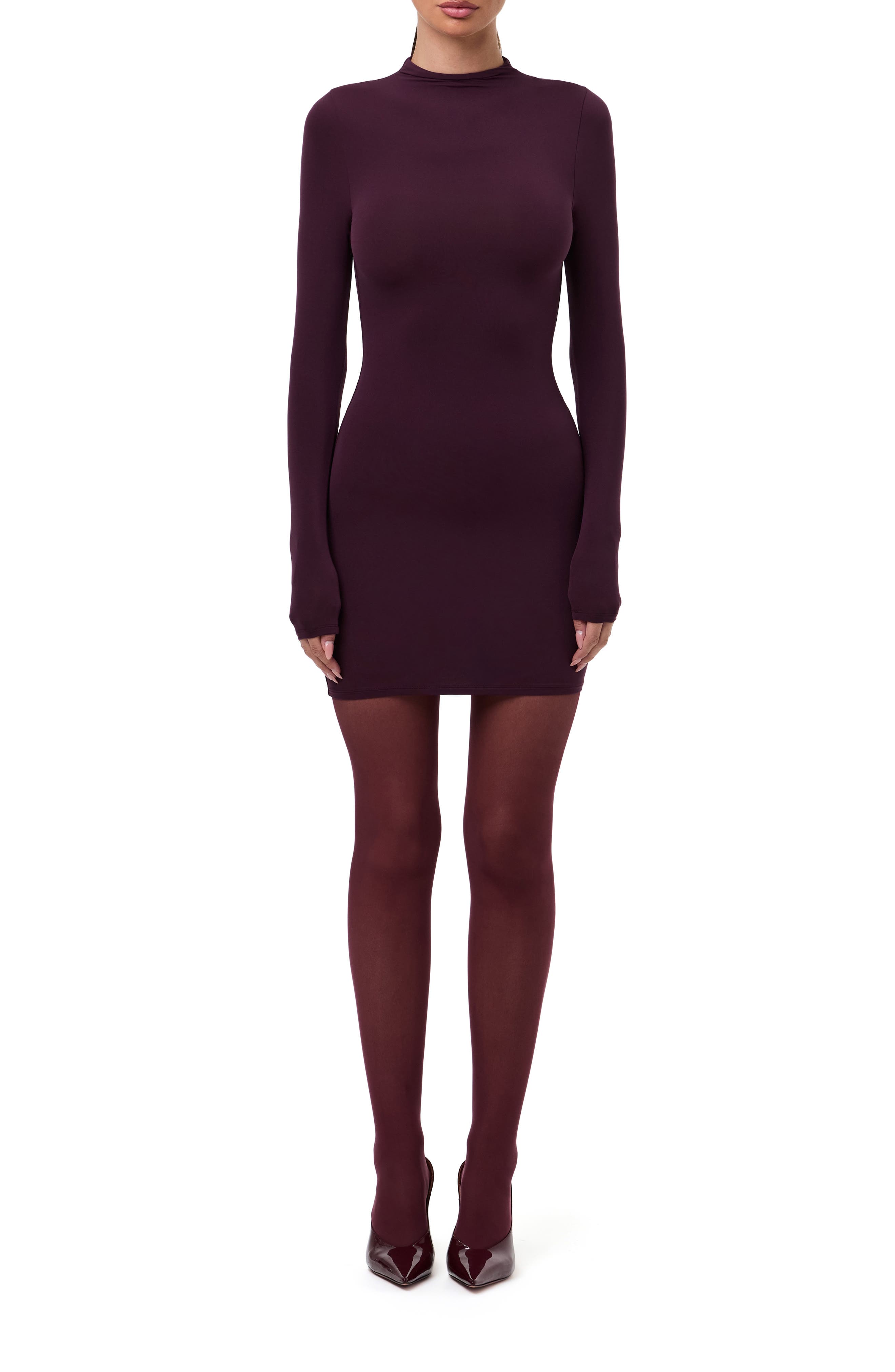 Naked Wardrobe Long Sleeve Mock Neck Minidress | Nordstrom